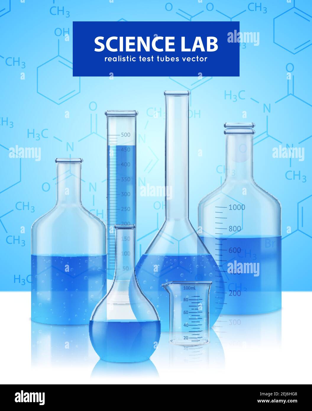 Scientific laboratory equipment realistic test-tubes retorts collection ...