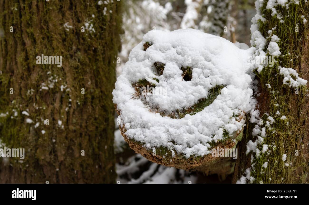 Smiley face drawn in snow hi-res stock photography and images - Alamy