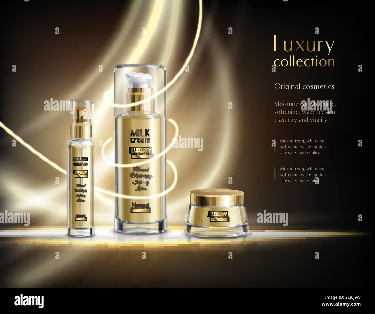 Luxury cosmetics realistic advertisement poster with glowing golden ...