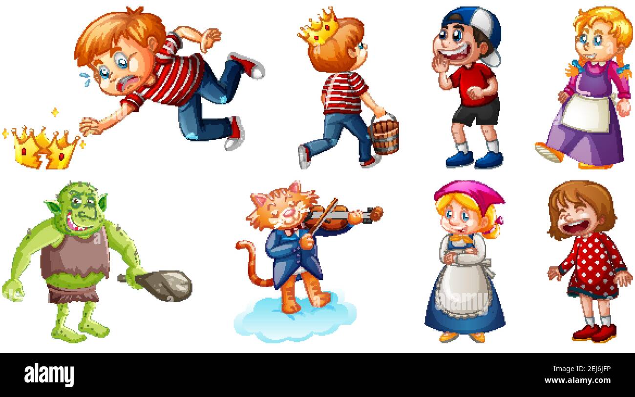 Set of different nursery rhyme character isolated on white background ...