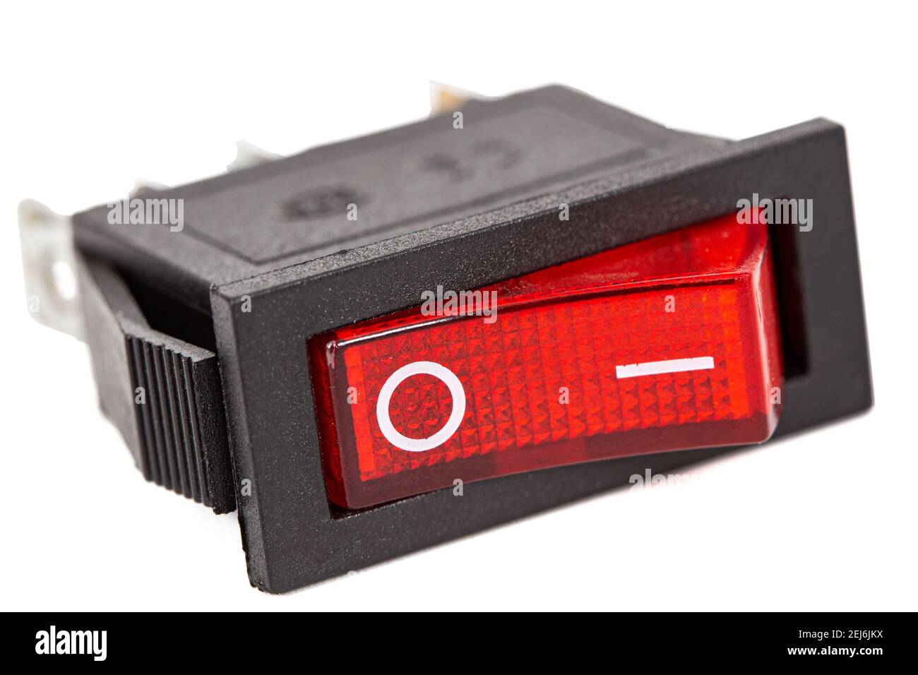 Red power switch at OF position, isolated on white background Stock ...