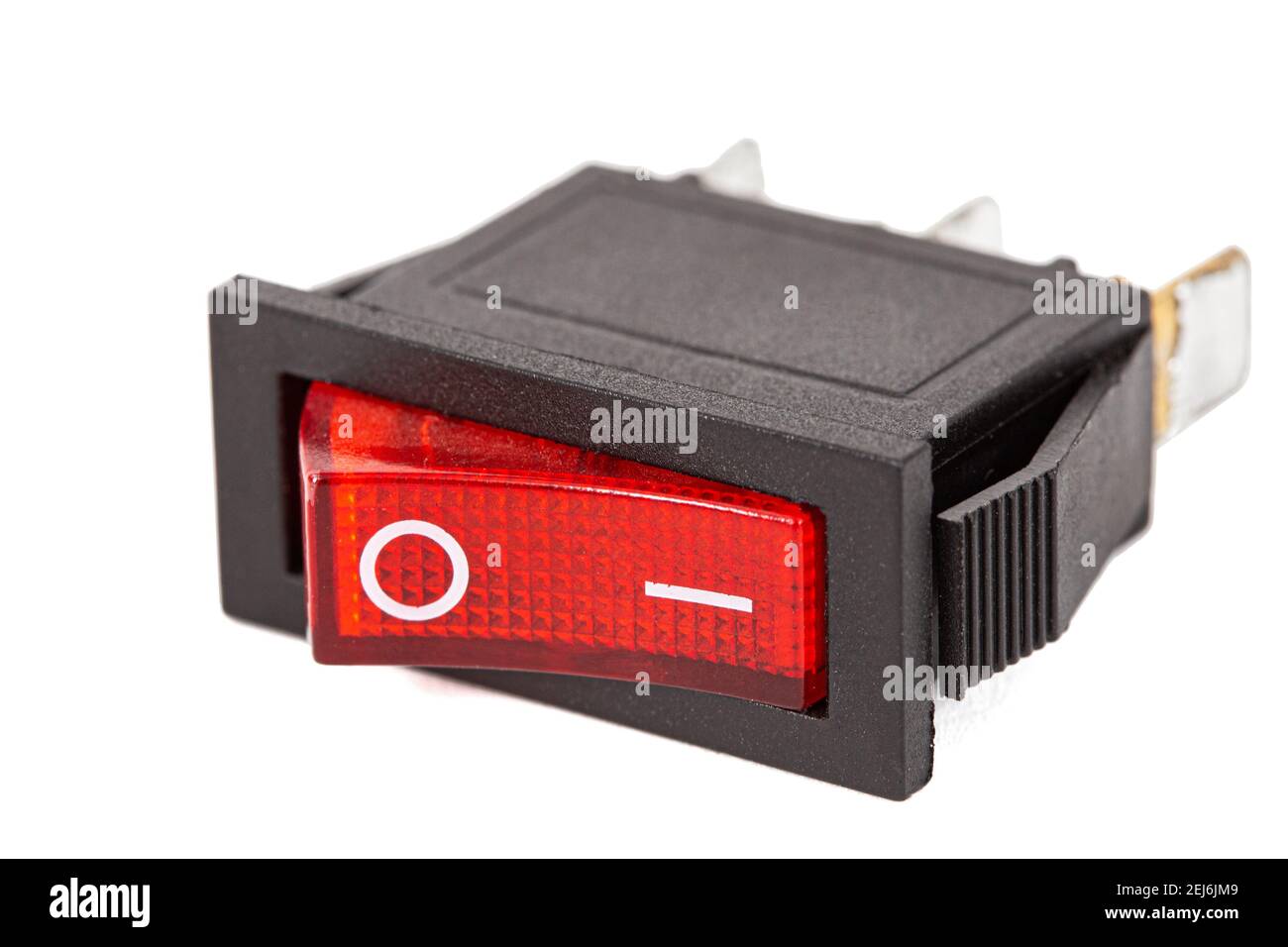 Red power switch at ON position, isolated on white background Stock ...
