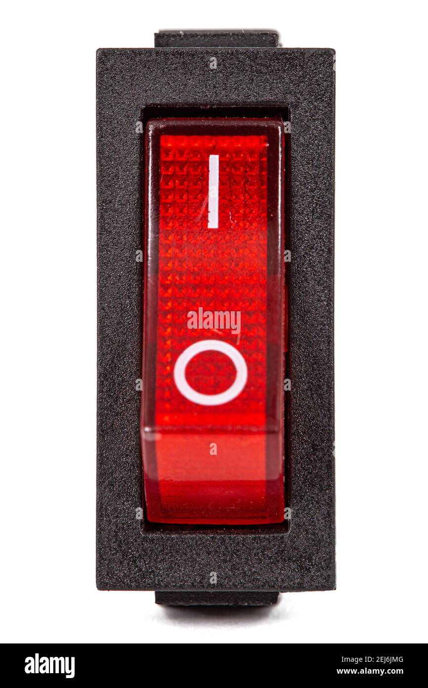 Red power switch at ON position, isolated on white background Stock ...