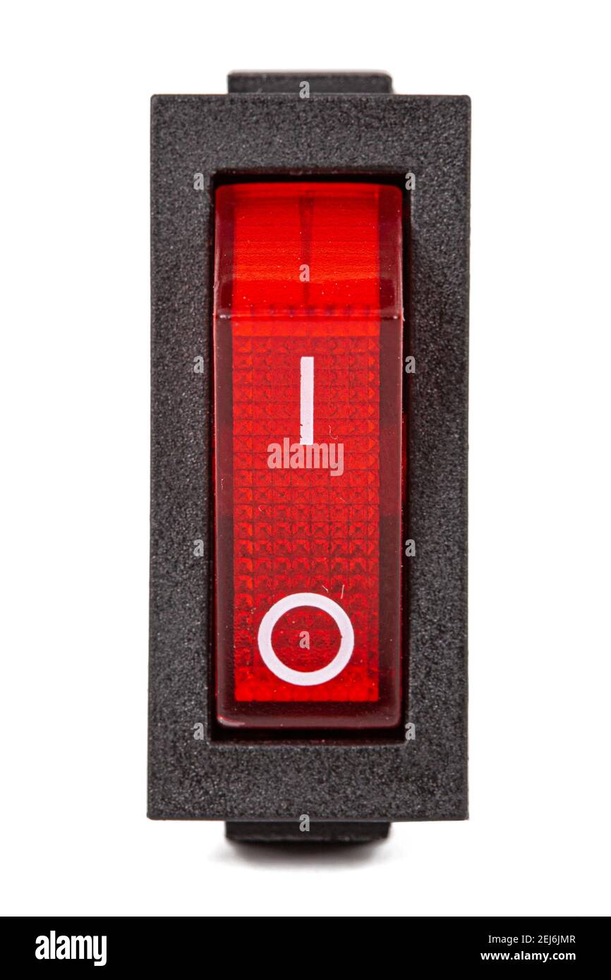 Red power switch at OF position, isolated on white background Stock ...