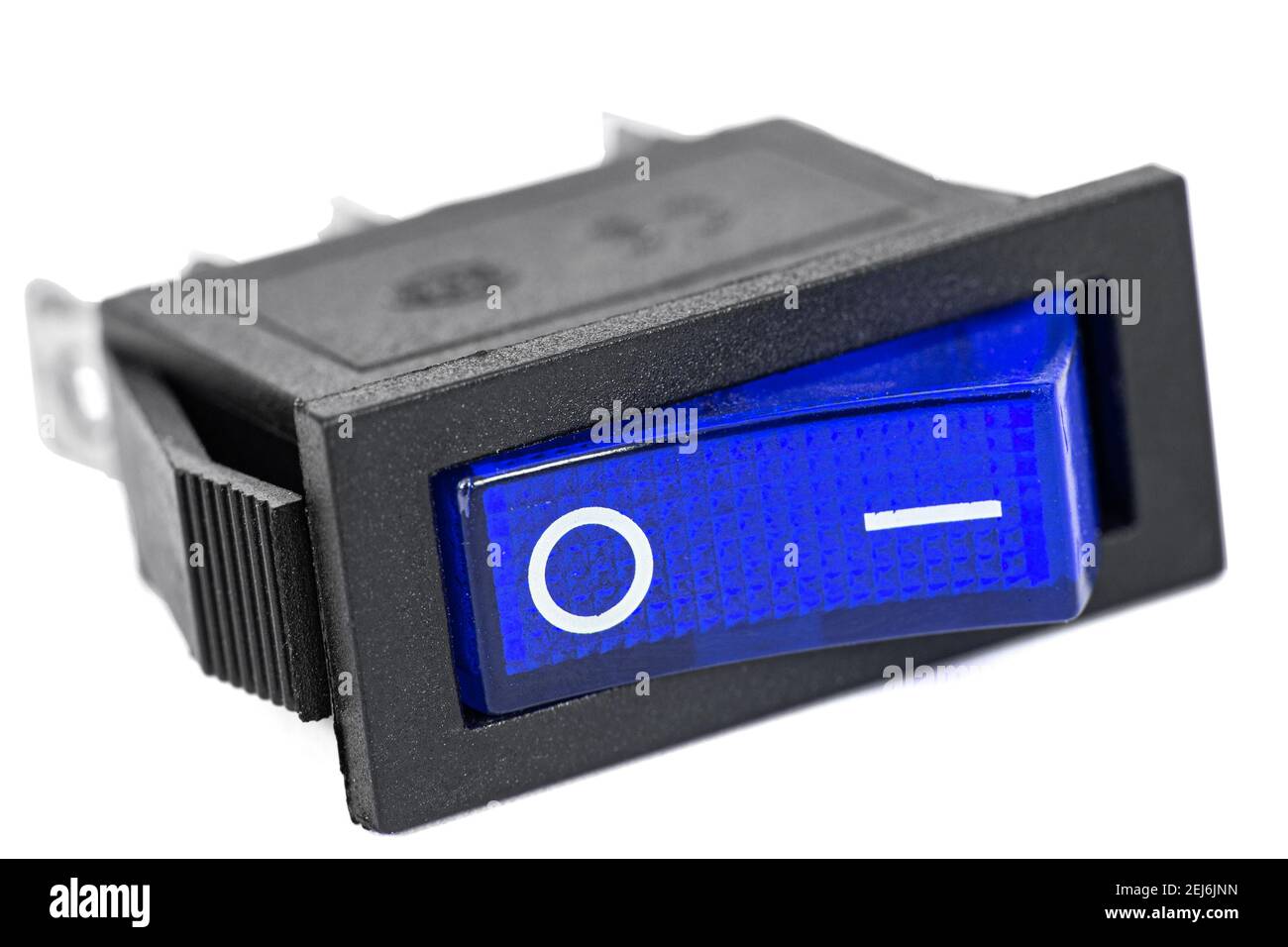 Blue power switch at OF position, isolated on white background Stock ...
