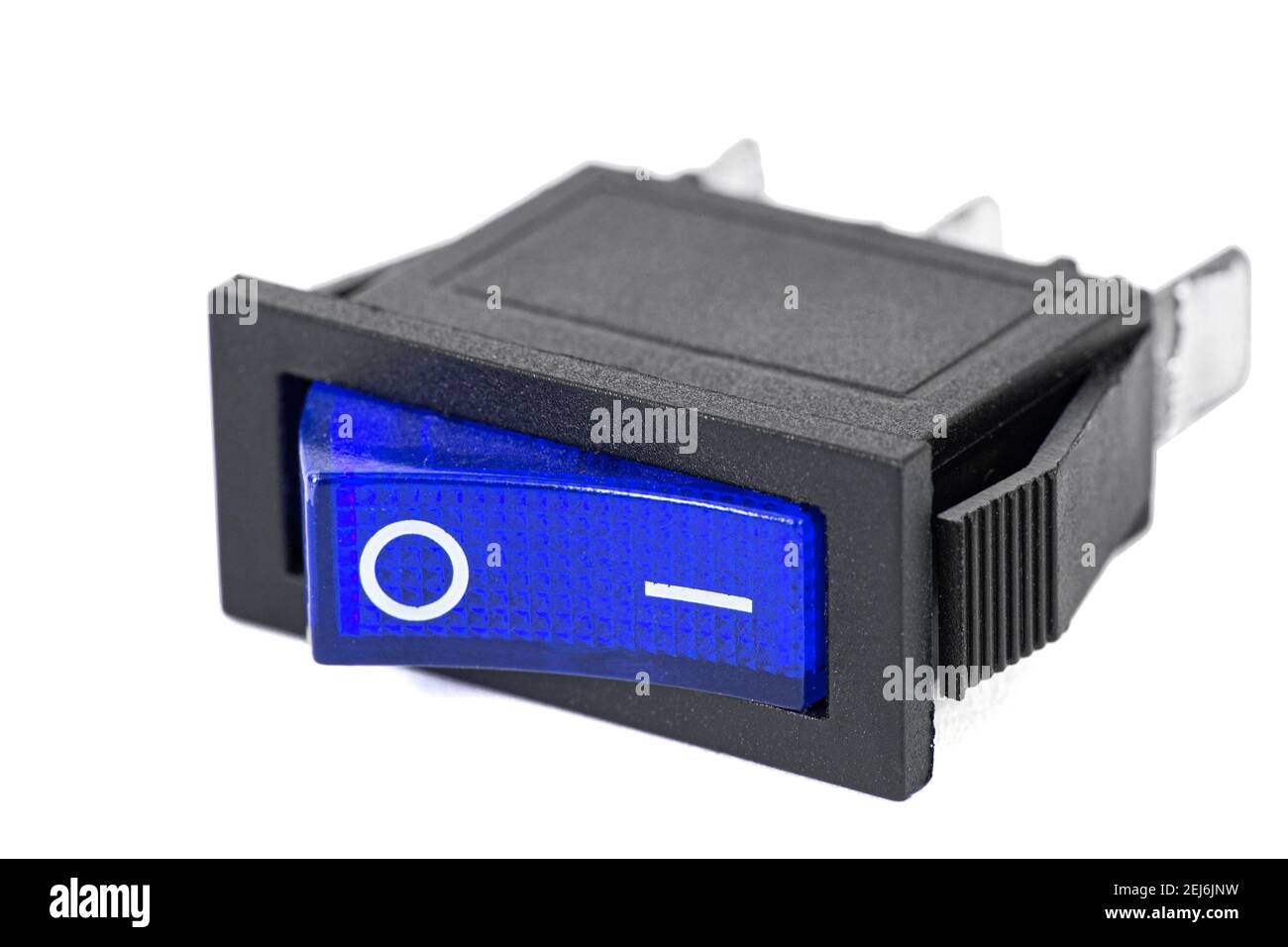 Blue power switch at ON position, isolated on white background Stock ...