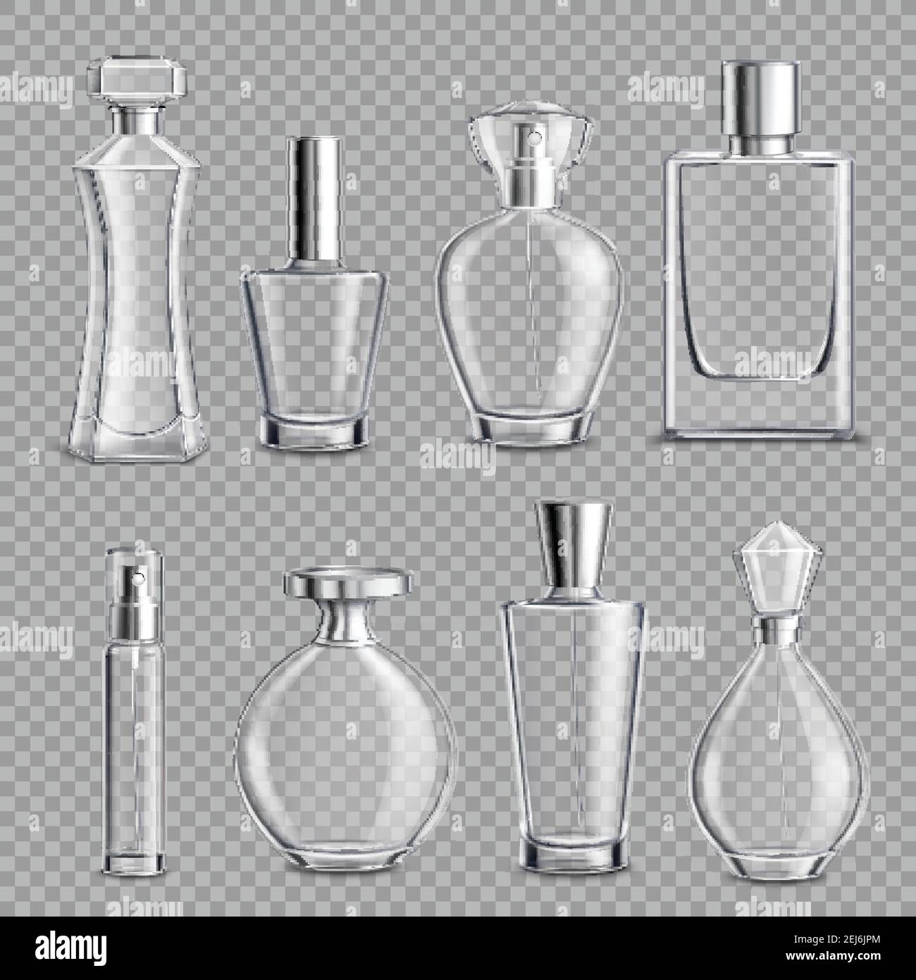 Perfume glass bottles various shapes and caps clear colorless realistic ...