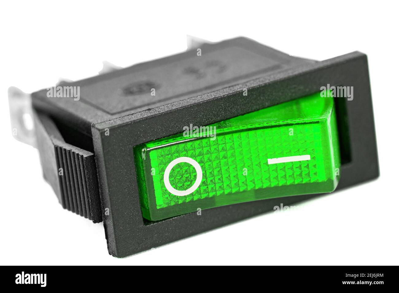 Green power switch at OF position, isolated on white background Stock ...