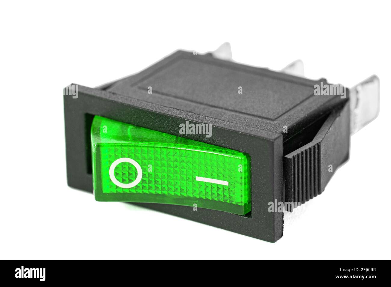 Green power switch at ON position, isolated on white background Stock ...