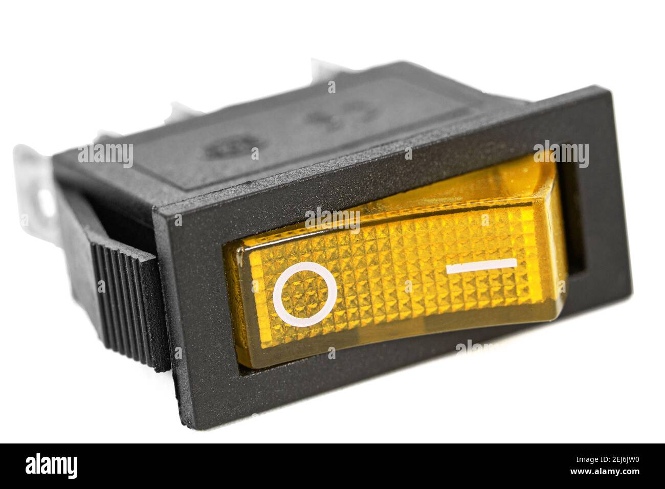 Yellow power switch at OF position, isolated on white background Stock ...
