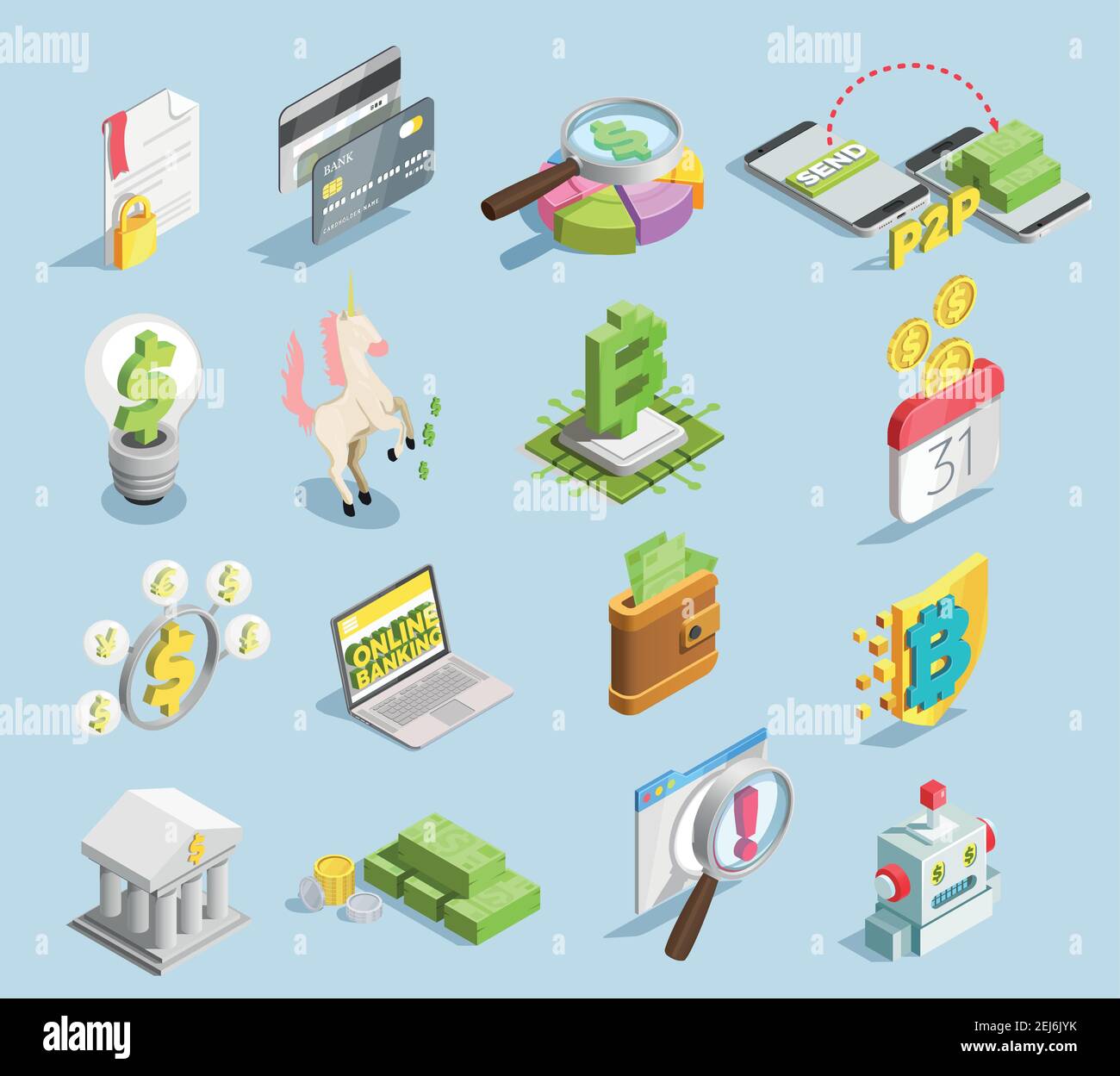 Financial technology isometric set with online banking credit card ...