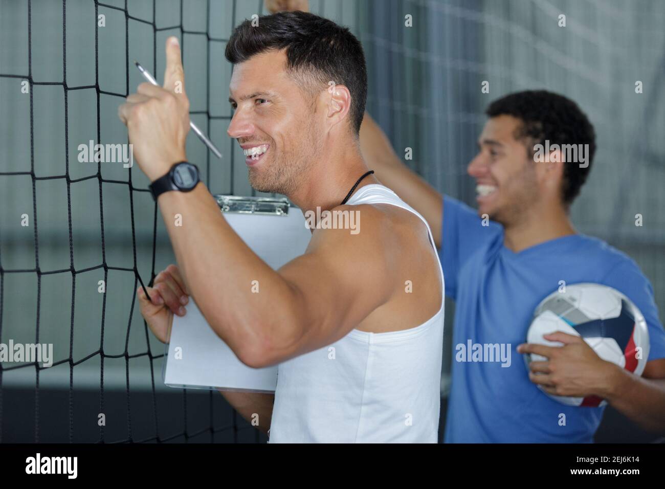 happy soccer sport manager in stadium Stock Photo - Alamy