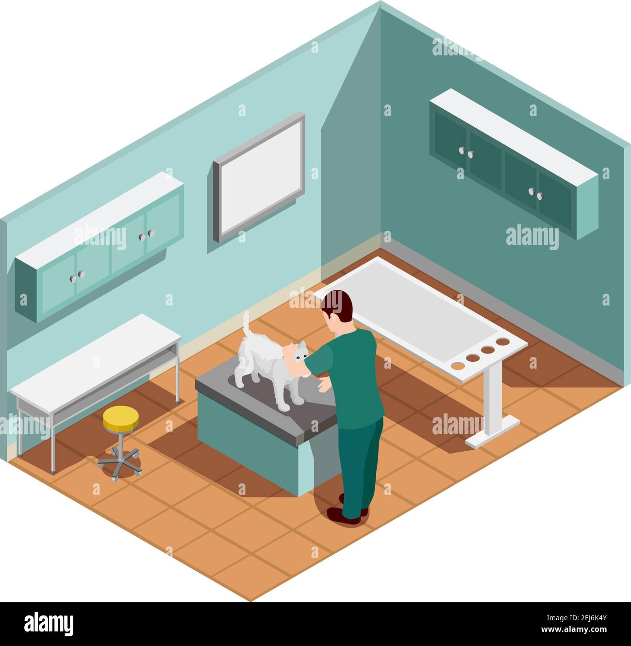Vet clinic isometric composition with veterinarian in doctors office ...