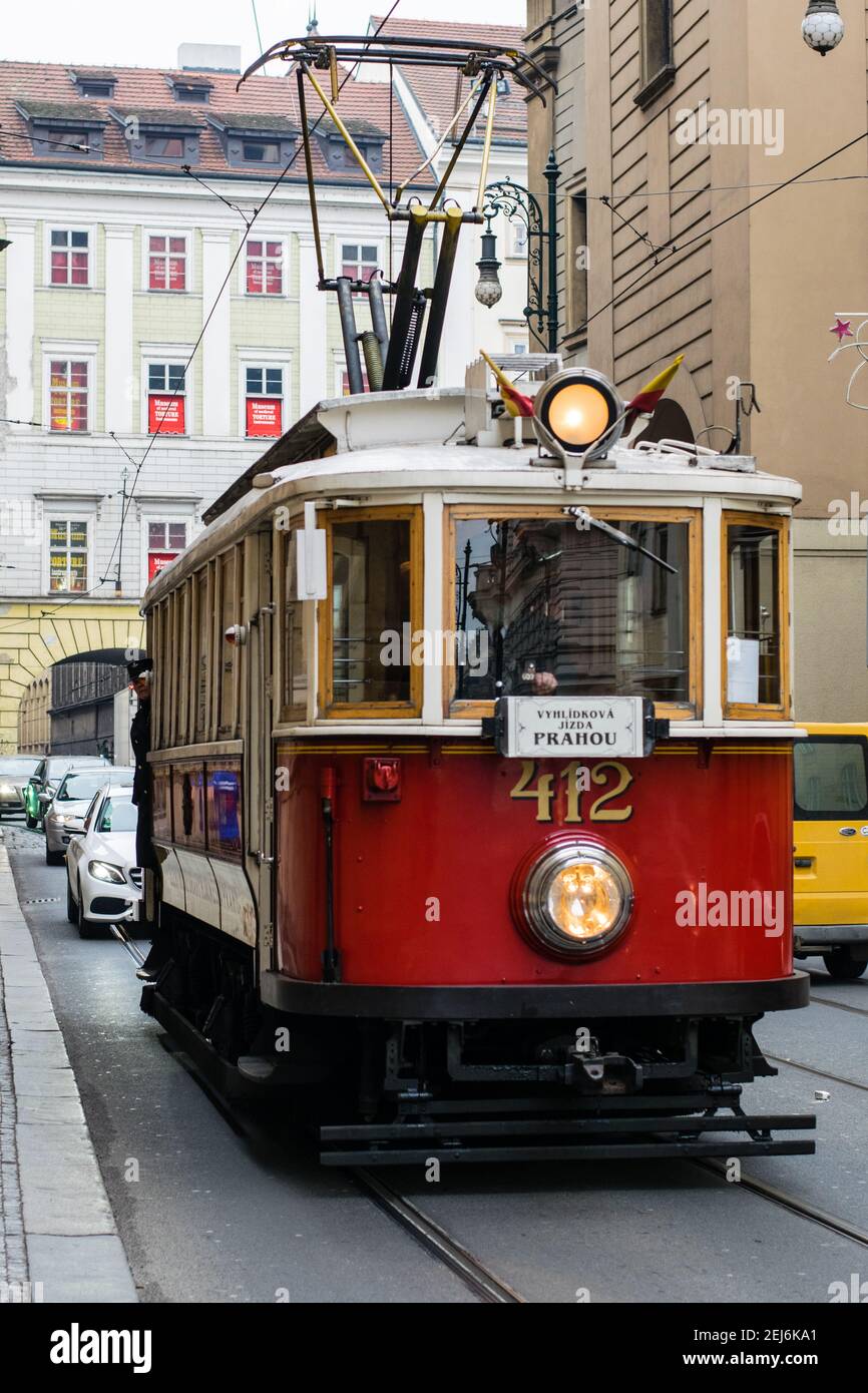 oldest tram in prague Stock Photo - Alamy