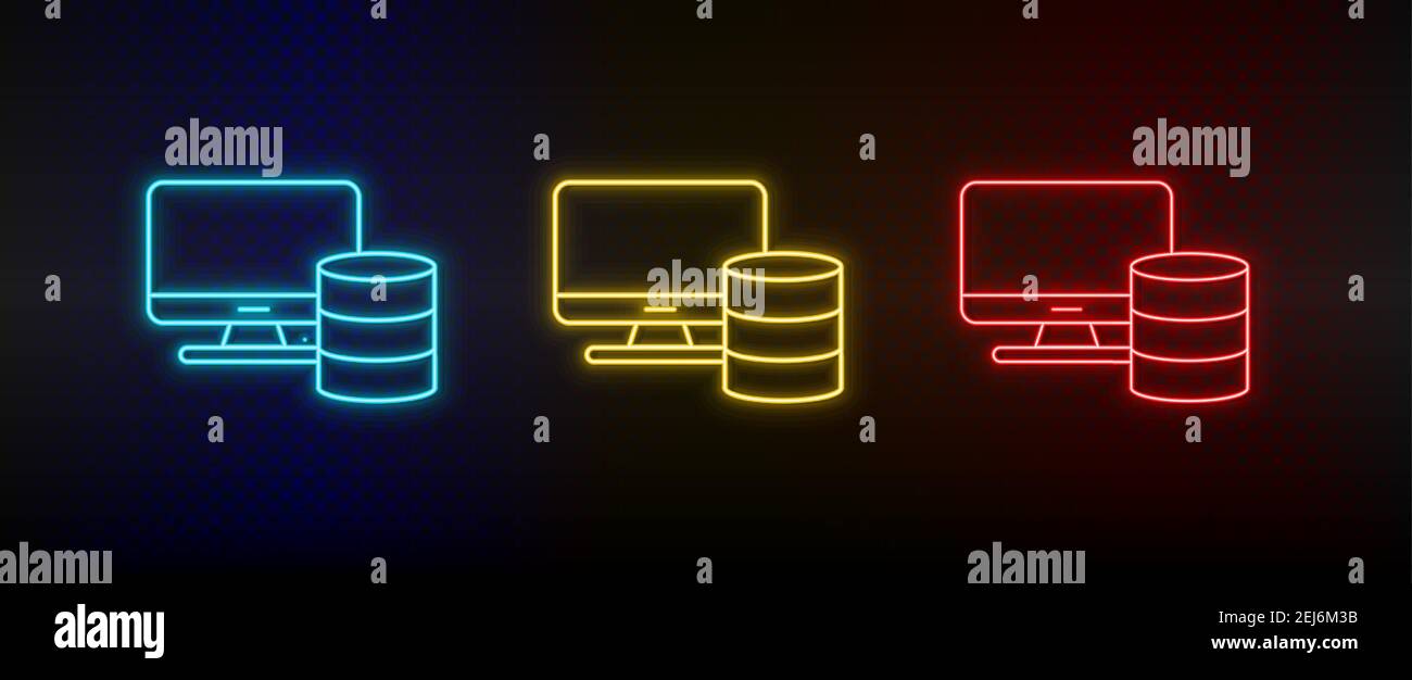 Neon icon set Memory computer. Set of red, blue, yellow neon vector ...