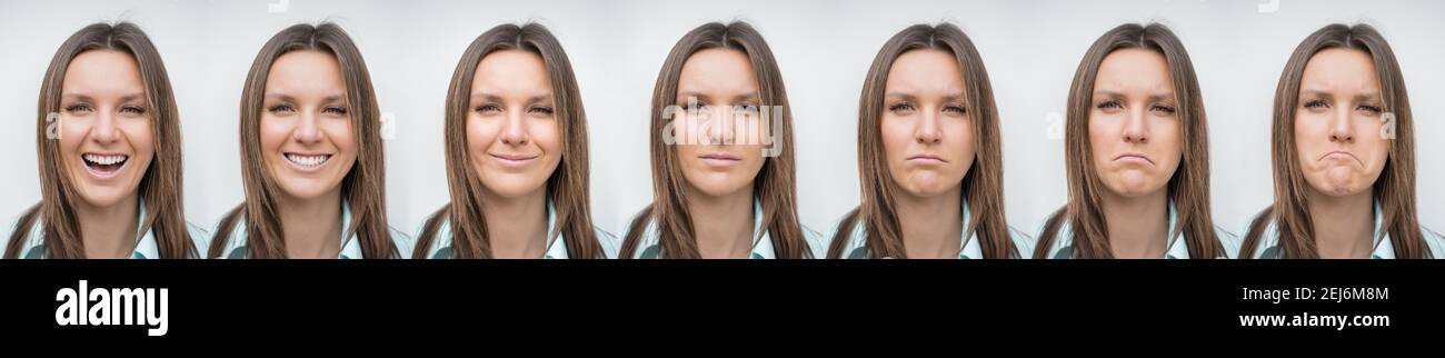 Woman emotions range from extremely happy to extremely sad. Happy and ...