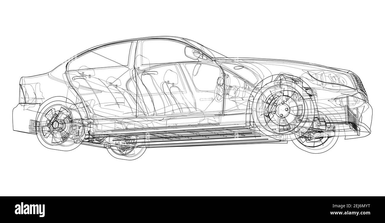 Electric Car With Chassis. Vector rendering of 3d Stock Vector Image ...