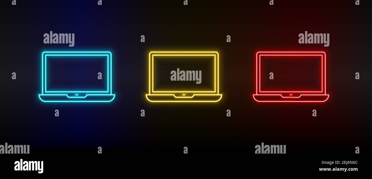 Neon icon set Computer desktop. Set of red, blue, yellow neon vector ...