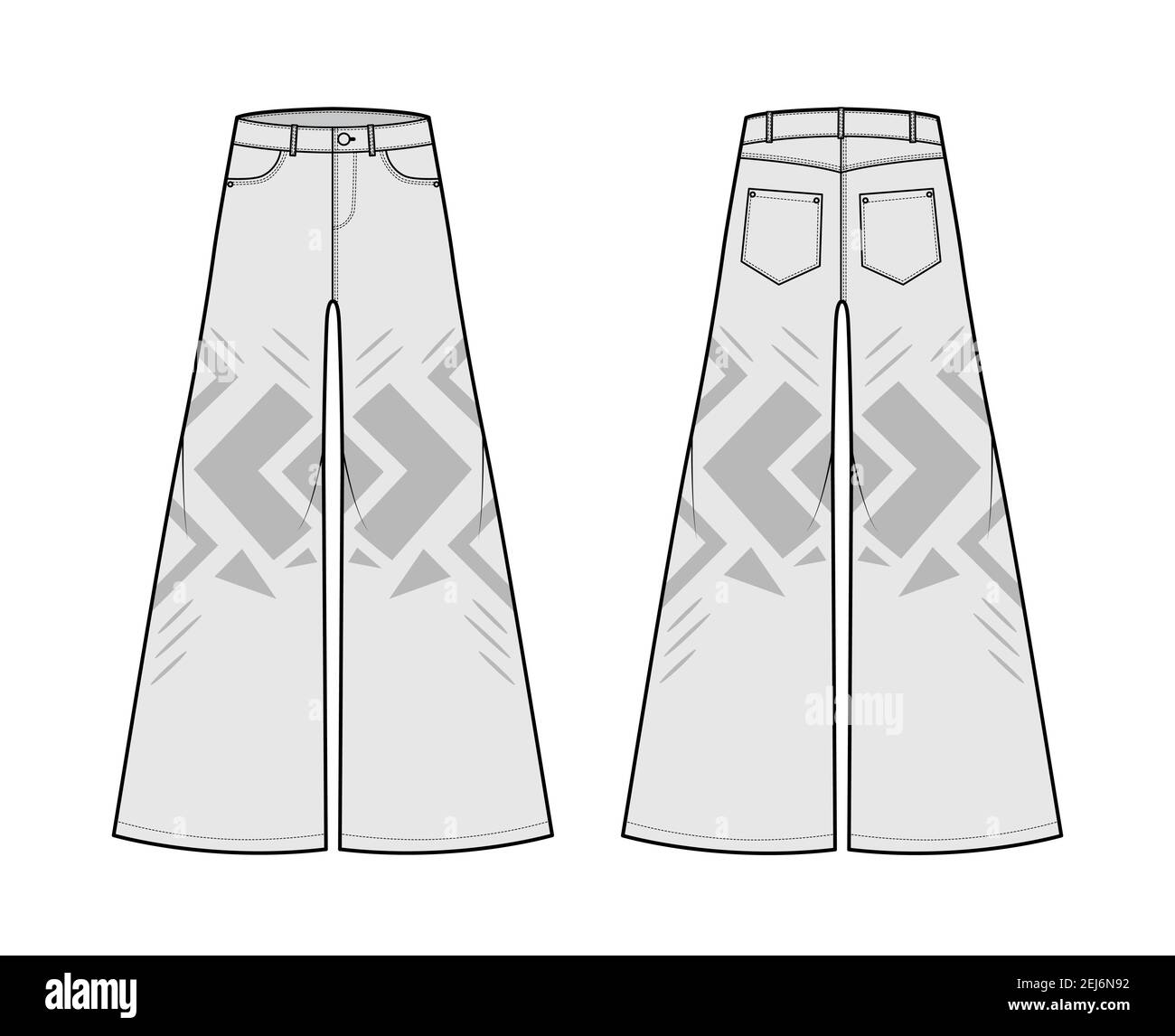 Phat Pants Denim Jeans technical fashion illustration with full length ...
