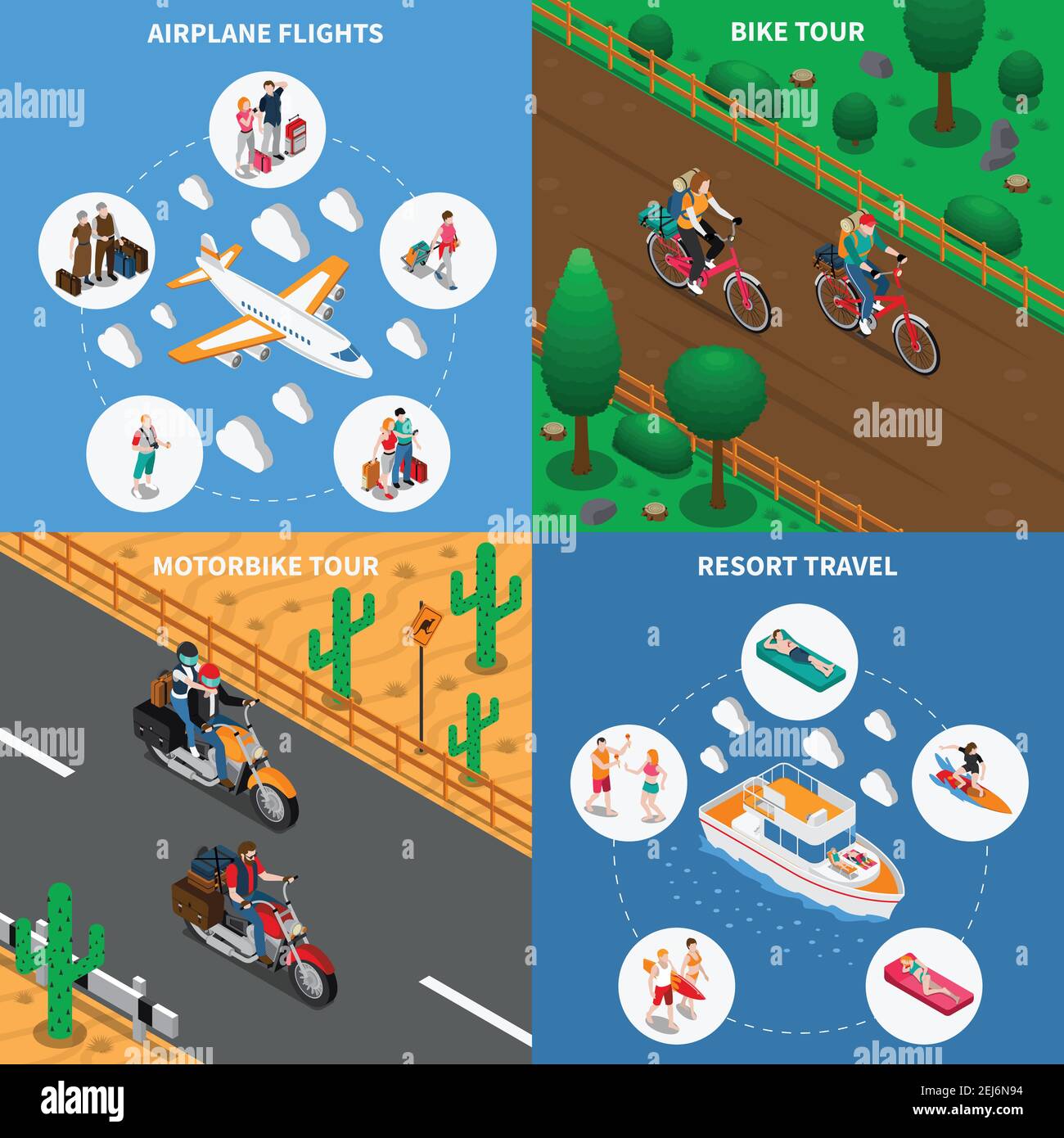 Traveling people isometric design concept with airplane flights ...