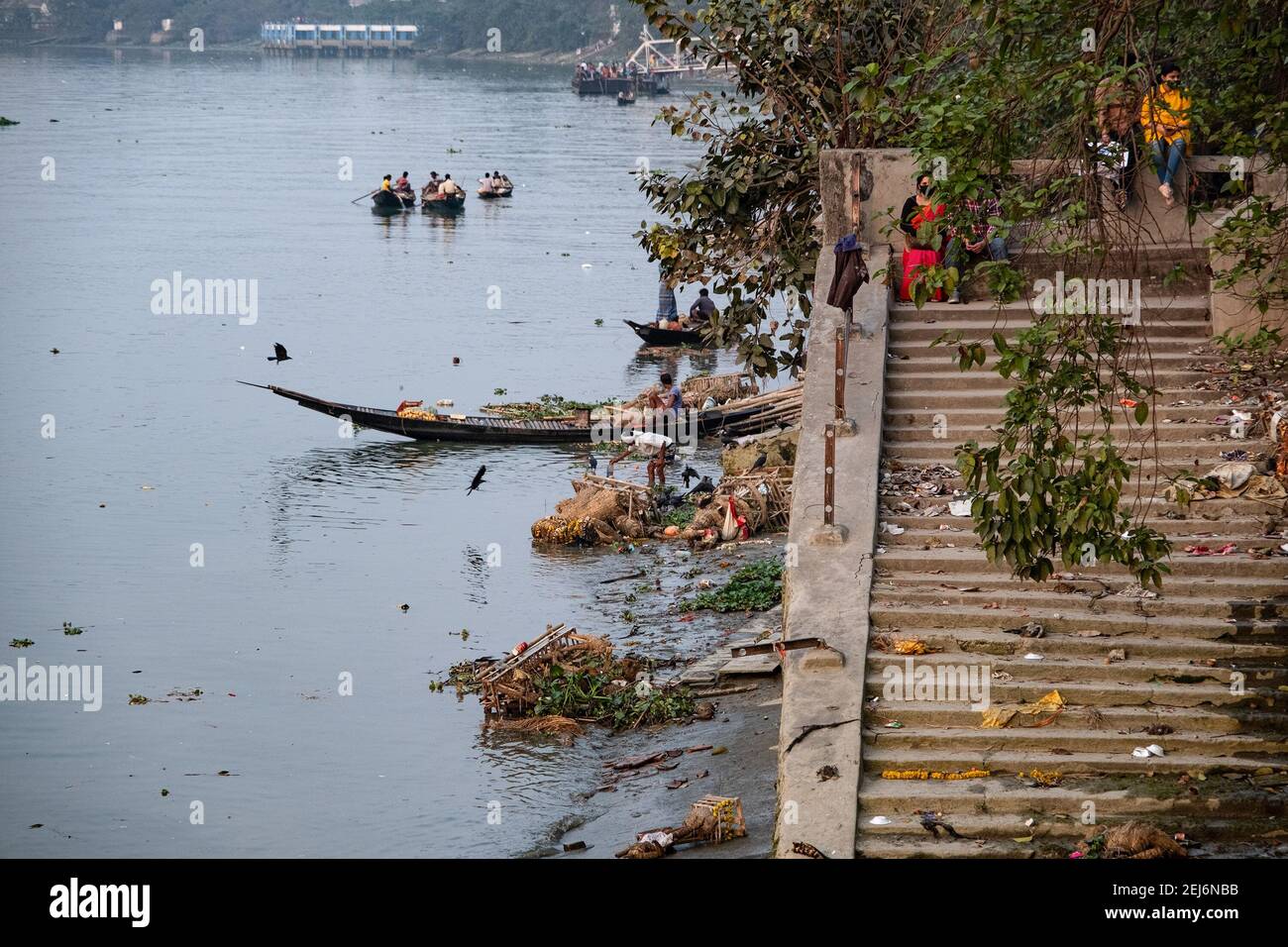 People seen at the banks of holy river Ganga fully polluted by the ...