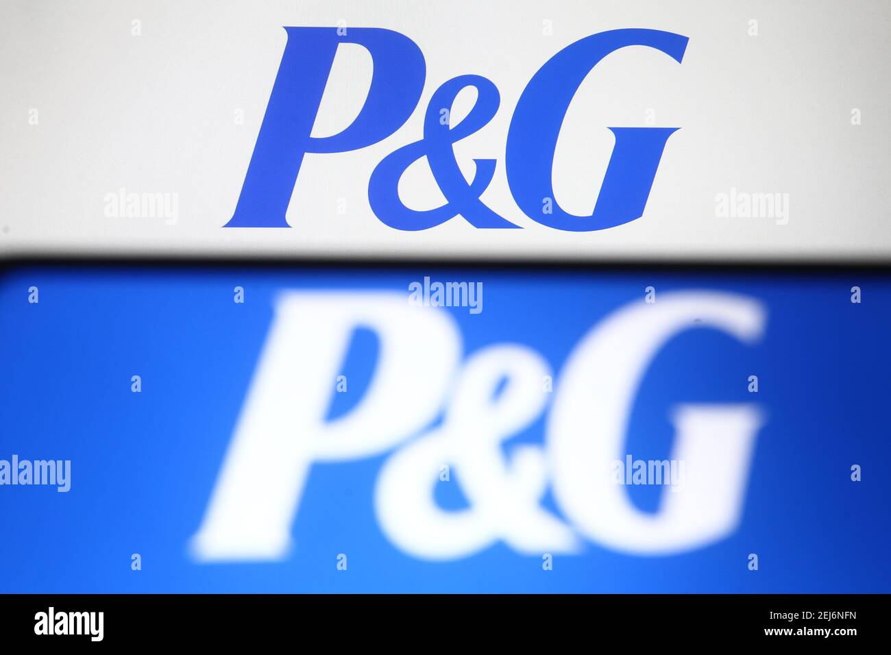 In this photo illustration a Procter & Gamble (P&G) logo is seen on a ...