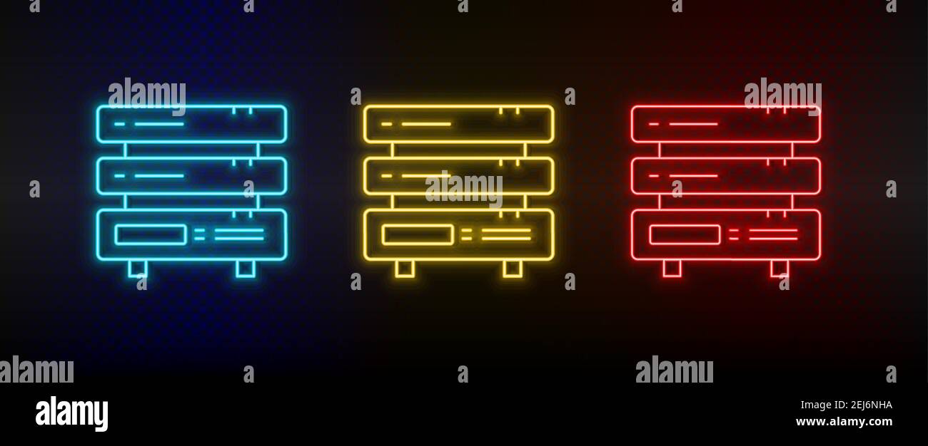 Neon icon set Backup cloud files. Set of red, blue, yellow neon vector ...