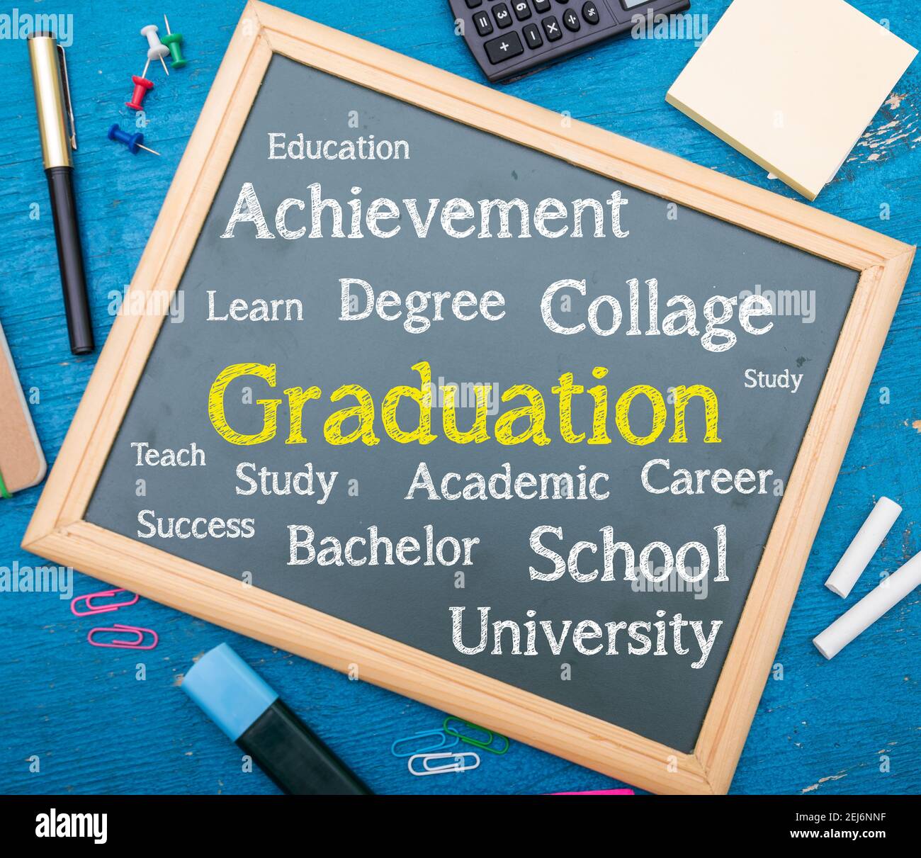 GRADUATION word cloud on black slate Stock Photo - Alamy