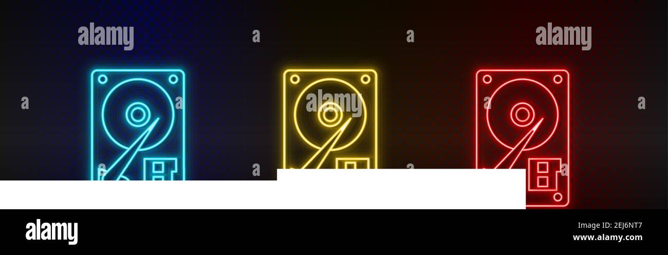 Neon icon set Harddisk. Set of red, blue, yellow neon vector icon Stock ...