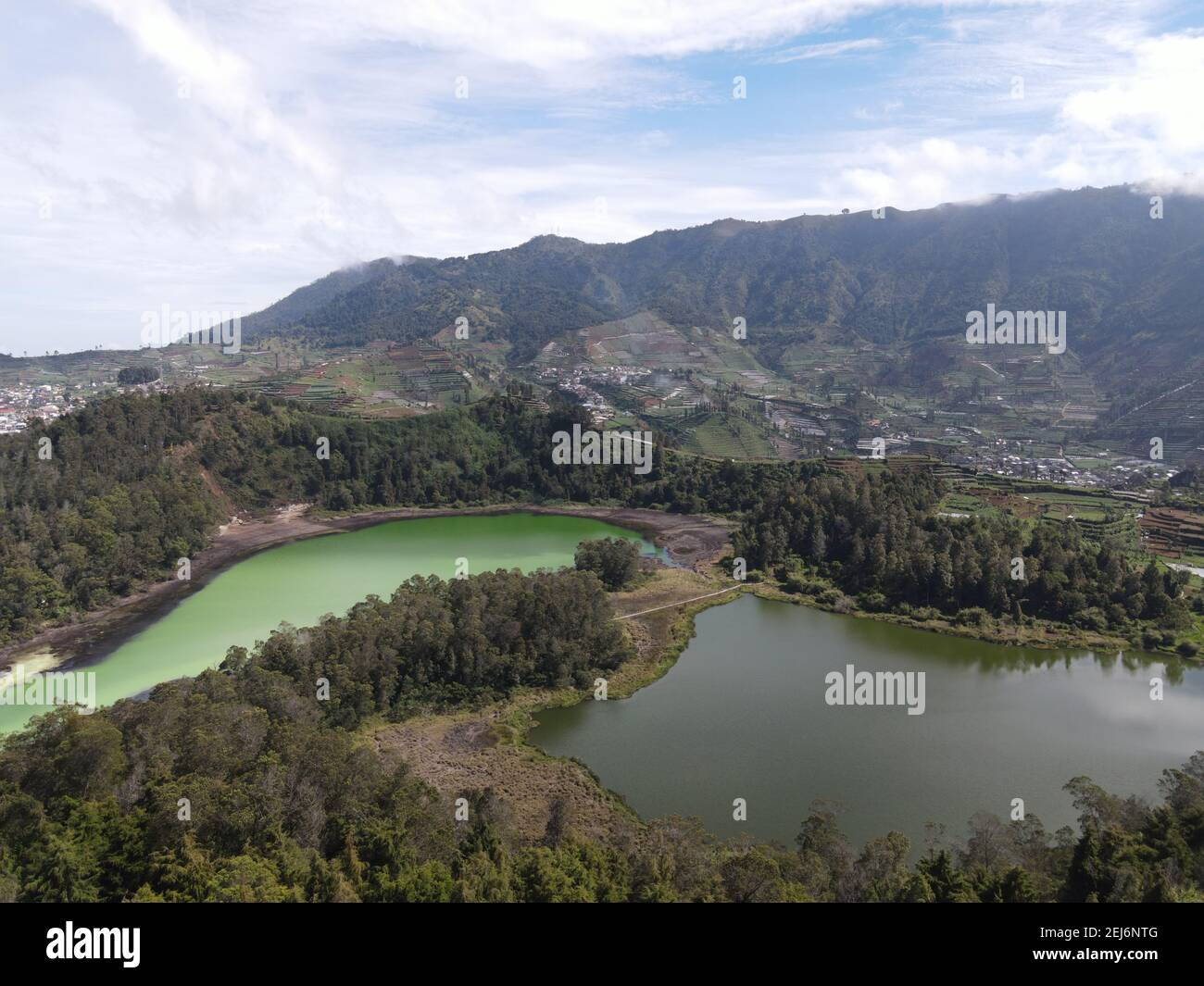 Aerial view of Telaga Warna lake in Dieng Wonosobo, Indonesia Stock ...
