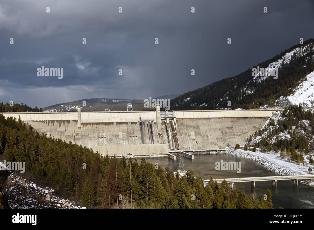 Libby Dam on the Kootenai River and approaching storm. Lincoln County ...