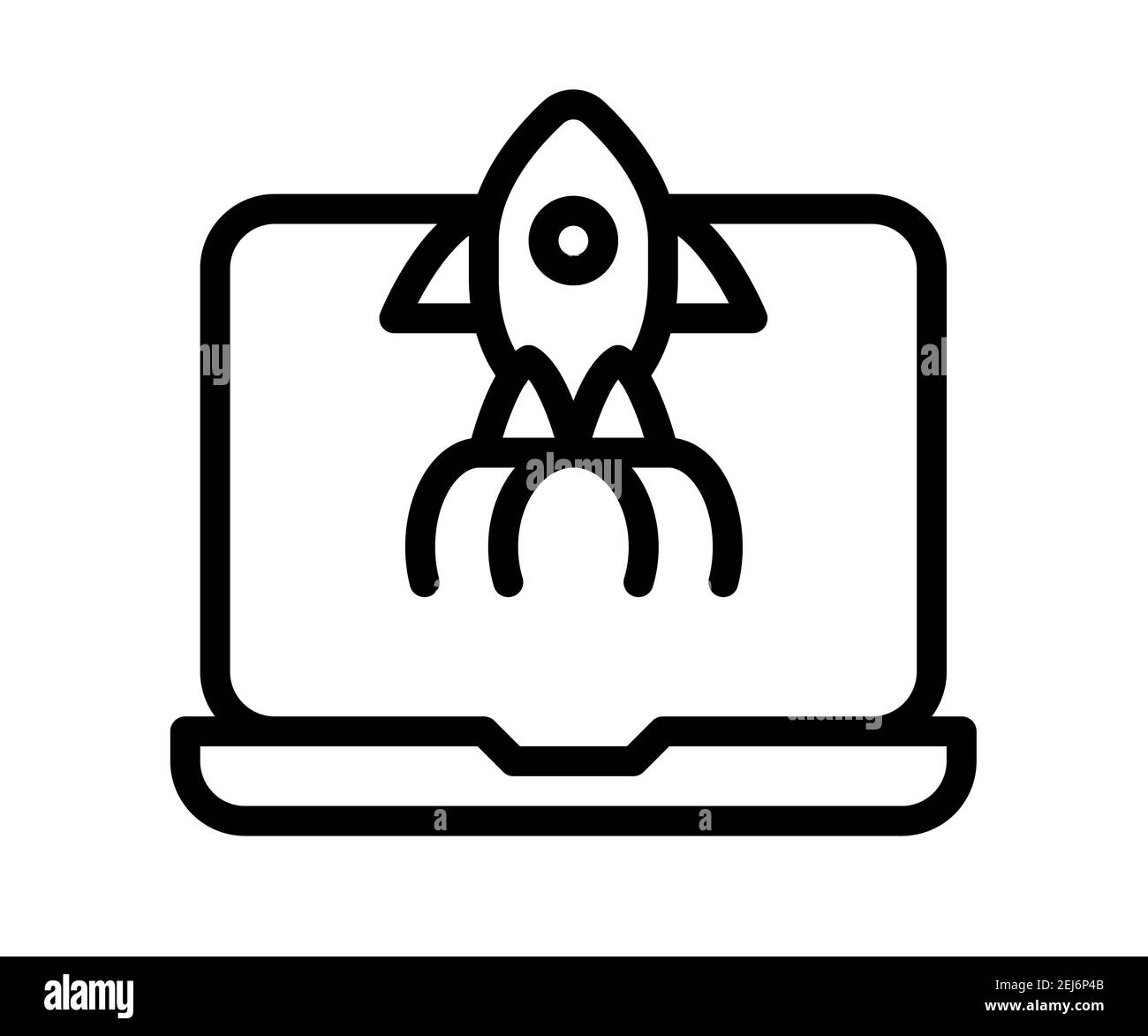 laptop launch startup single isolated icon with outline line style ...