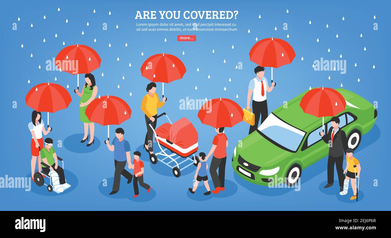 Insurance services design concept with people under umbrella as symbol ...
