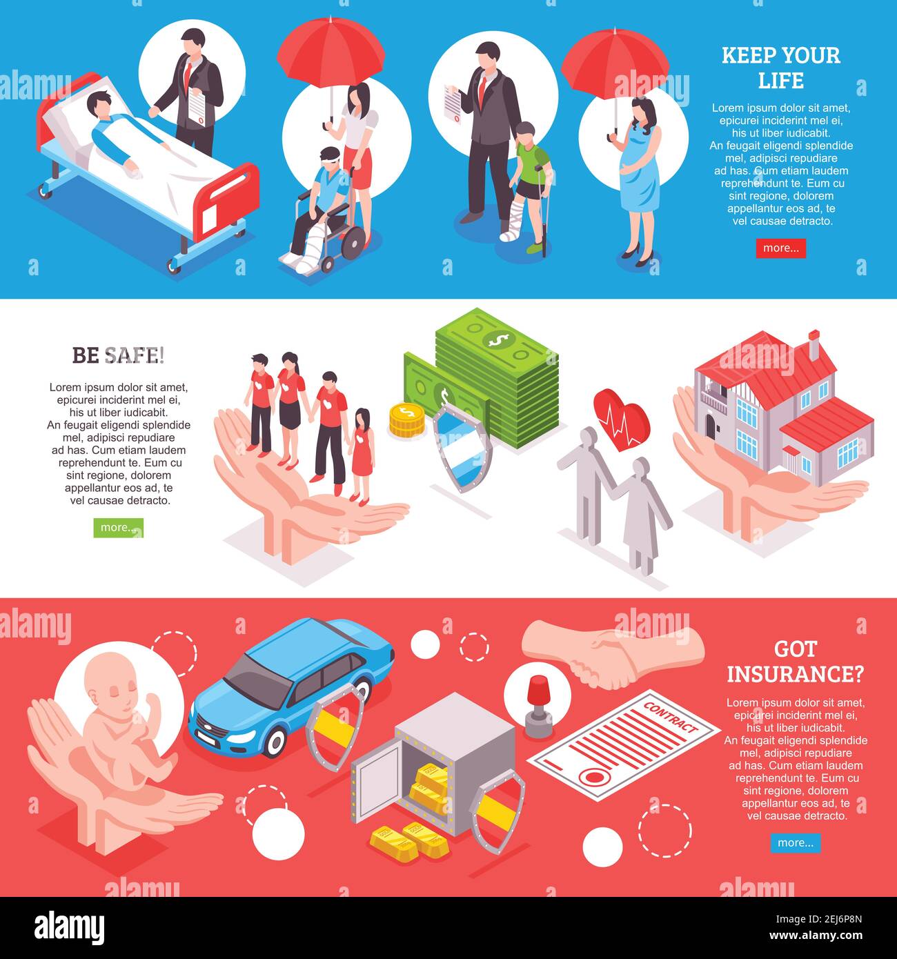 Insurance horizontal banners on healthcare banking property keeping ...