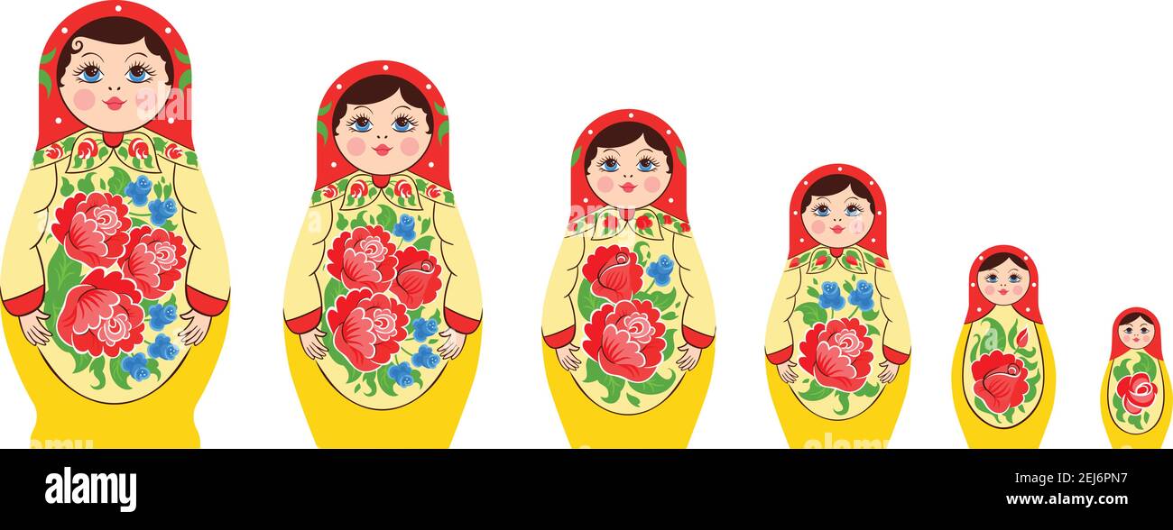 Matryoshka semyonovskaya family set of nesting dolls flat isolated ...
