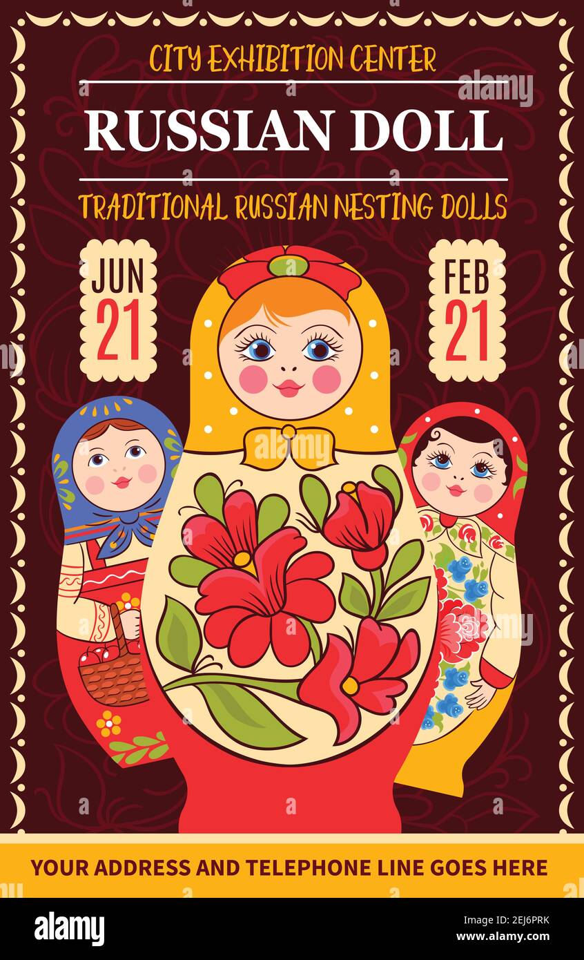 Matryoshka russian traditional poster with drawn style artwork ...