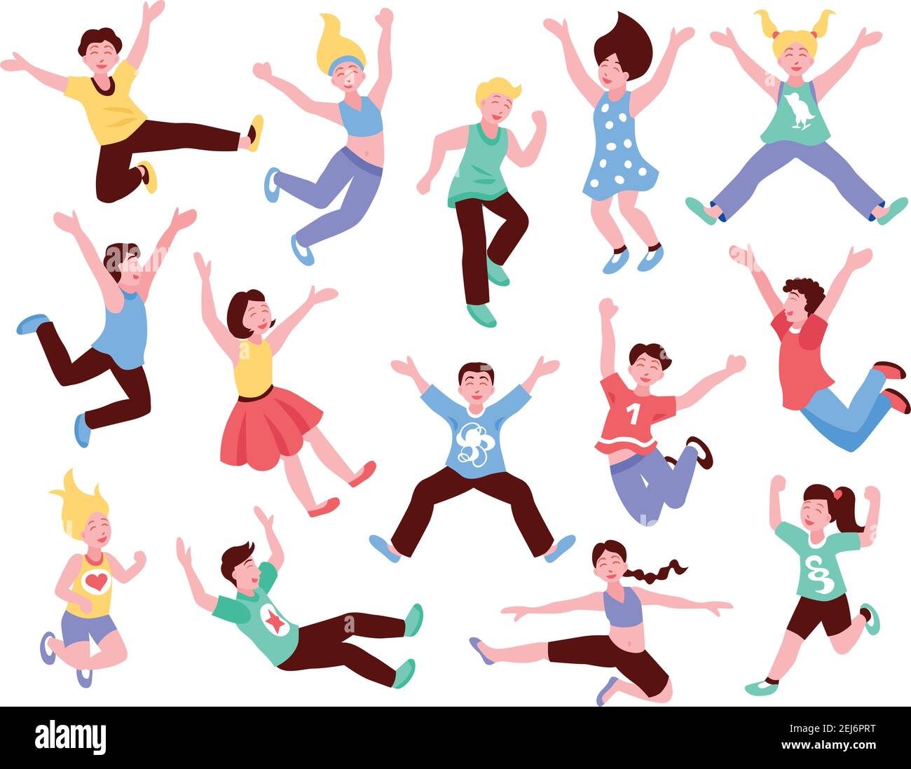 Jumping children set of flat isolated icons with human characters of ...