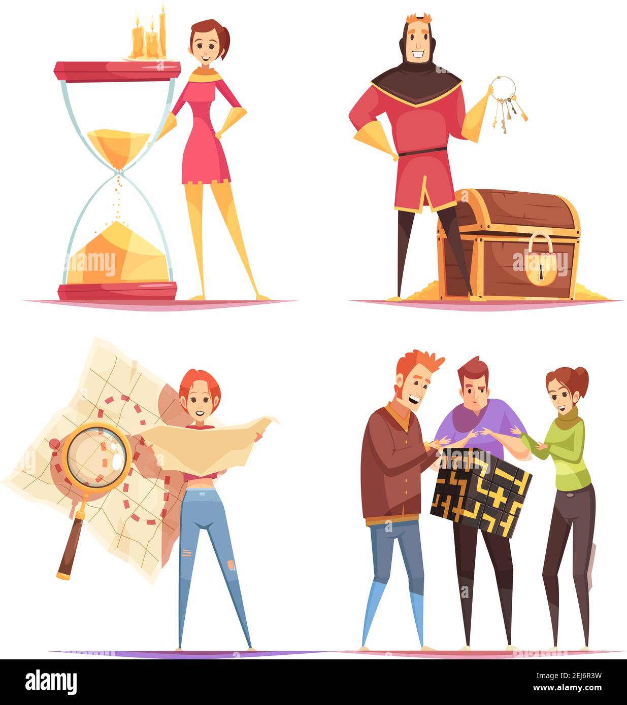 Reality quest 2x2 design concept with adult people involved in smart ...