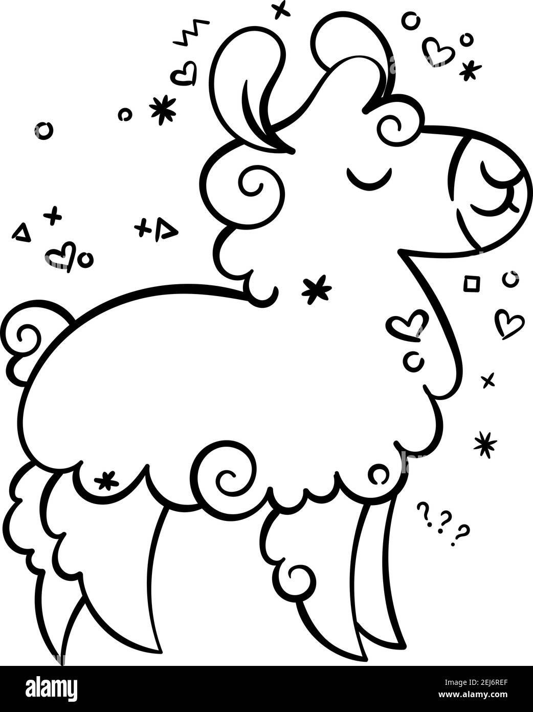 Cute curly llama. Vector illustration for coloring pages, children ...