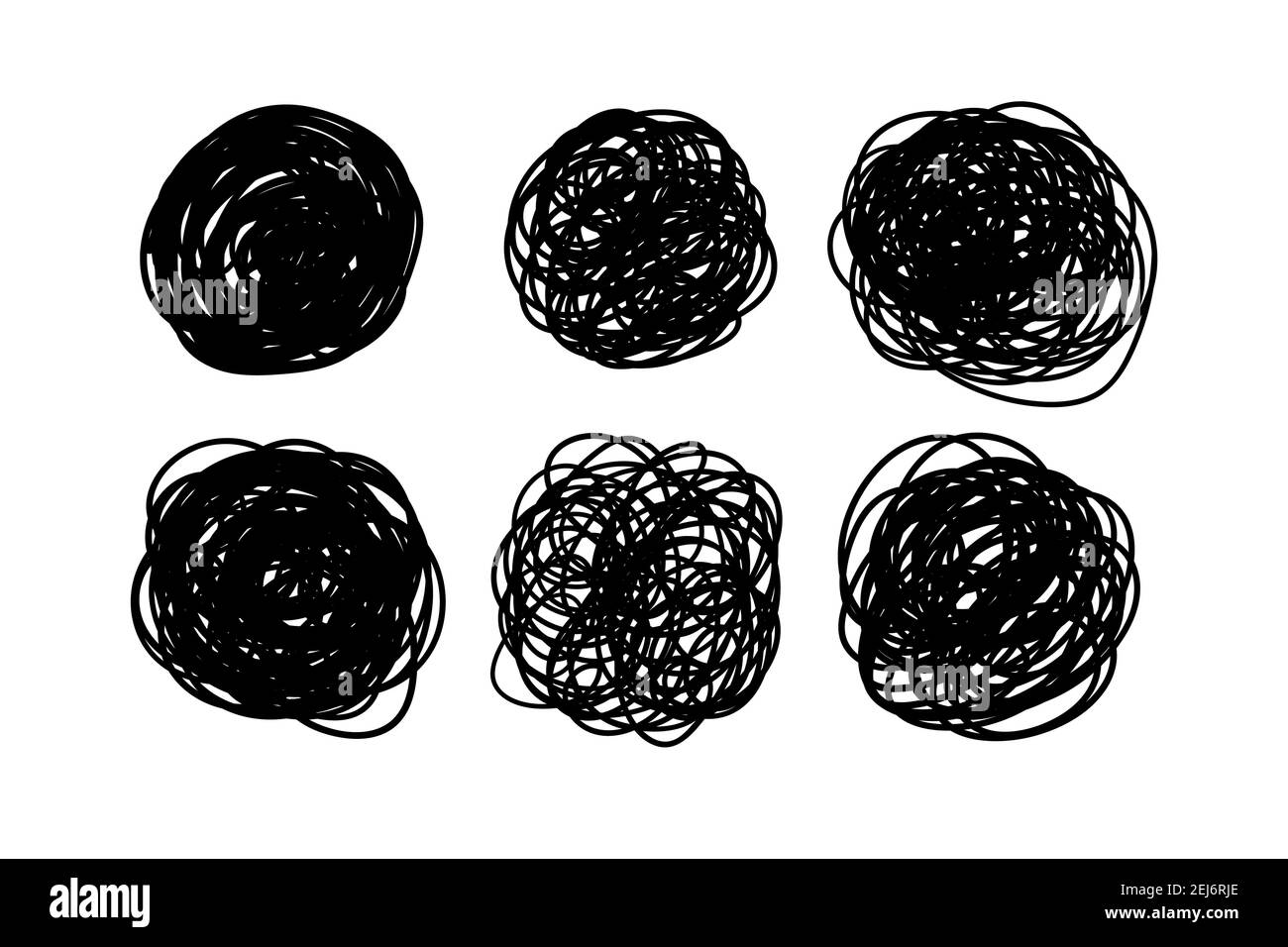 Messy chaotic scribble circle black line vector set isolated on white ...