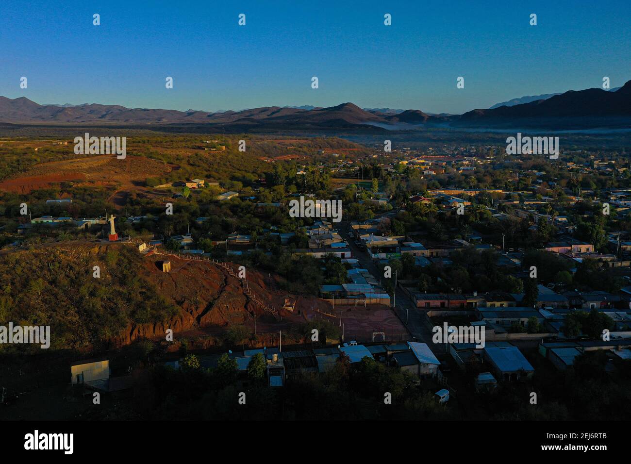 Aerial view of Sahuaripa, Sonora, Mexico. Landscape at sunrise. town ...
