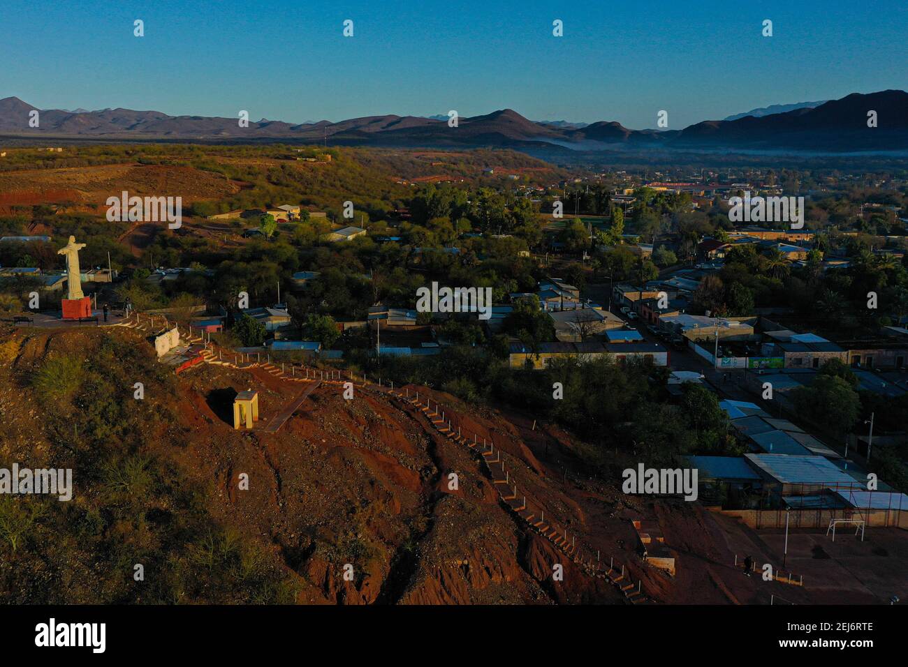 Aerial view of Sahuaripa, Sonora, Mexico. Landscape at sunrise. town ...