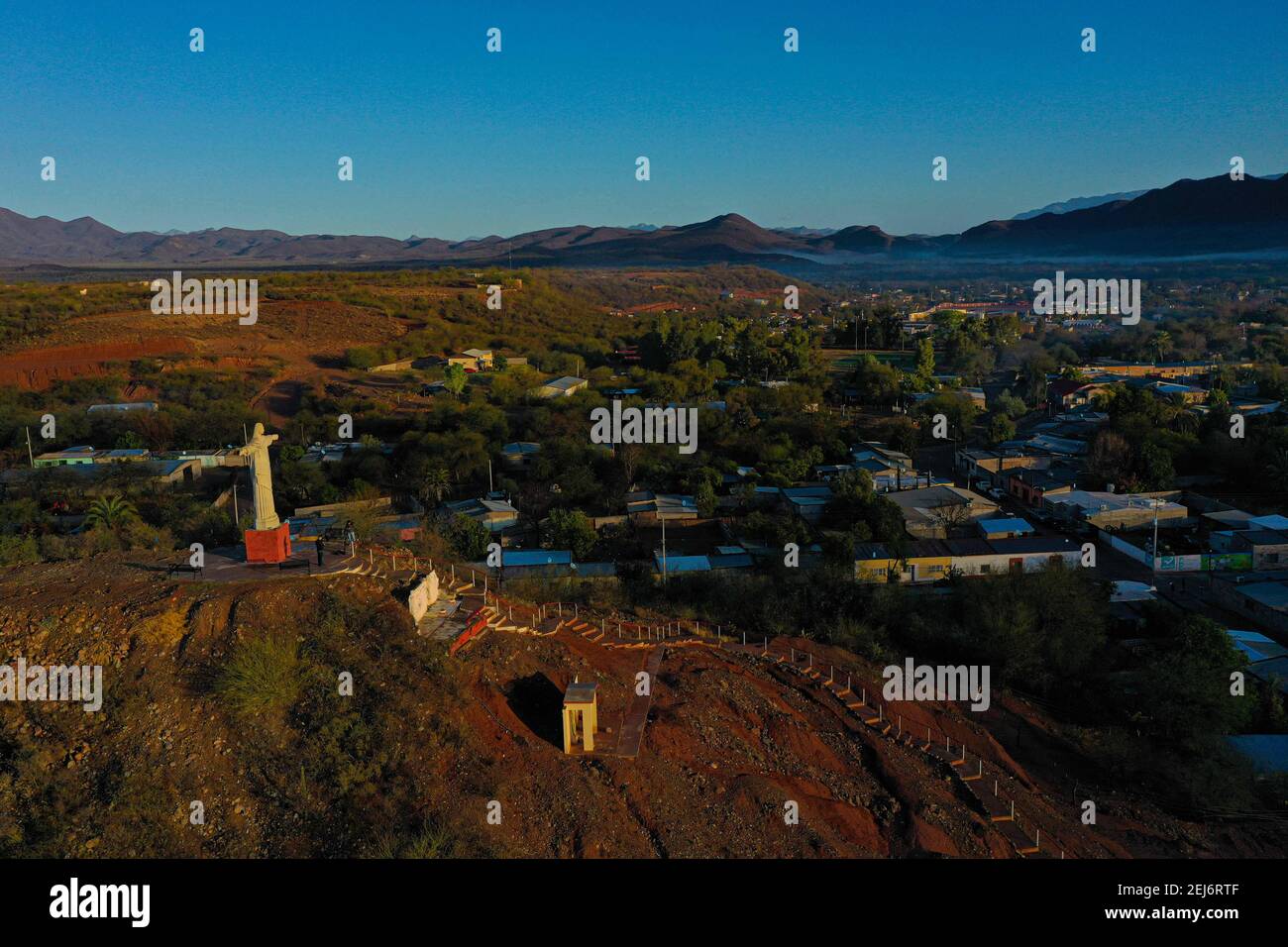 Aerial view of Sahuaripa, Sonora, Mexico. Landscape at sunrise. town ...