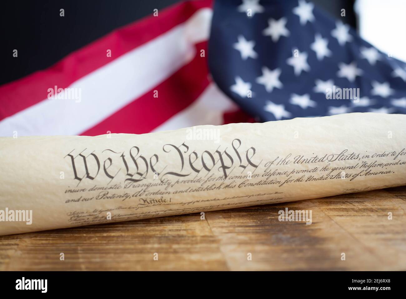 Constition of the USA with US flag Stock Photo - Alamy