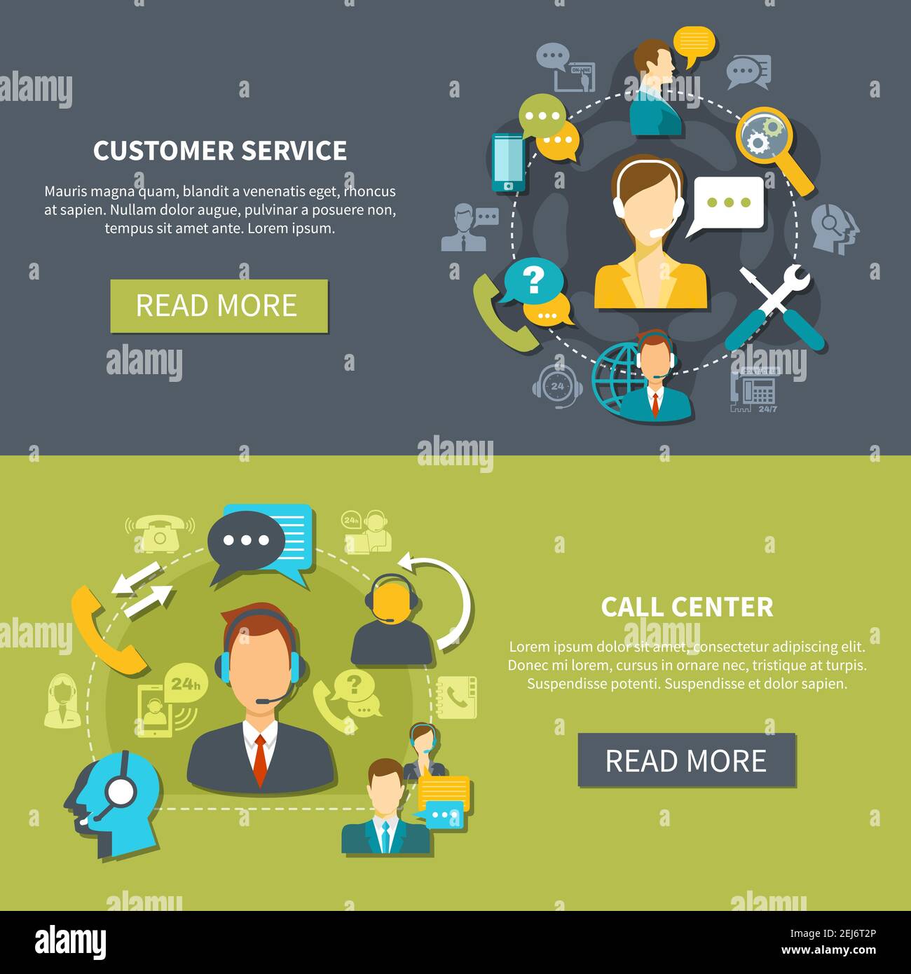 Horizontal banners on black green background with customer support ...