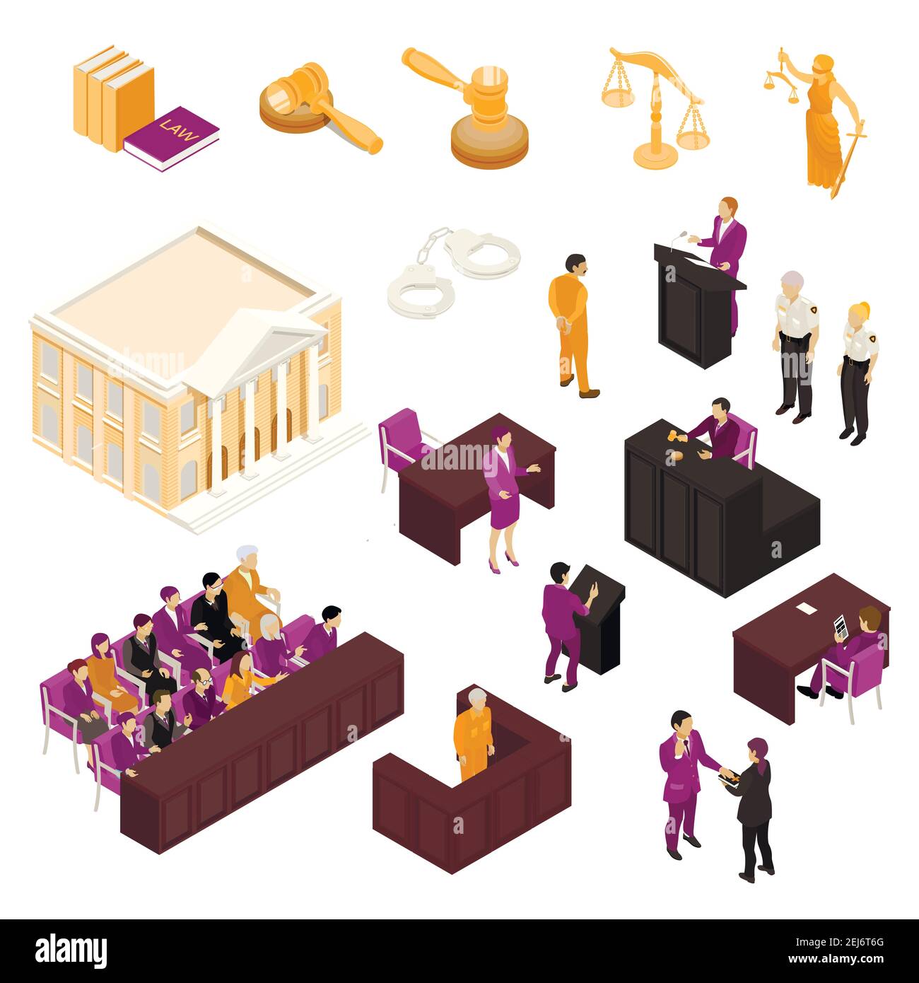 Law isometric icons collection with justice court building gavel judge ...