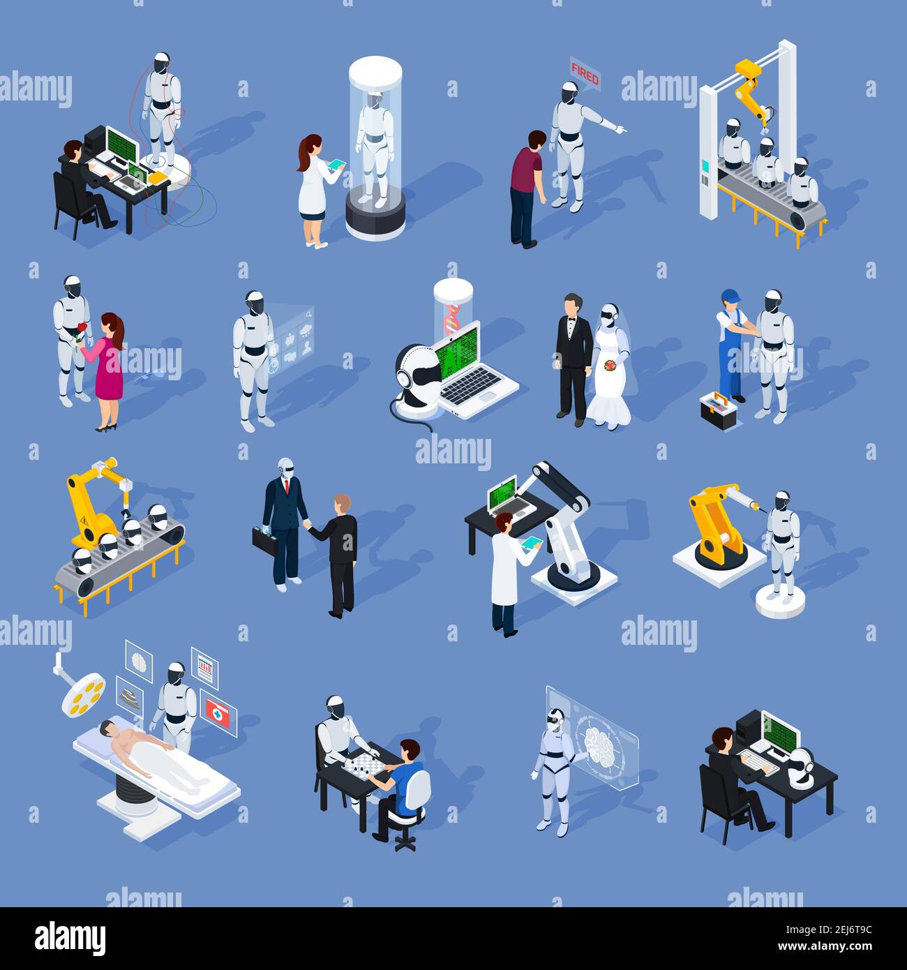 Artificial intelligence icons set with technology symbols isometric ...