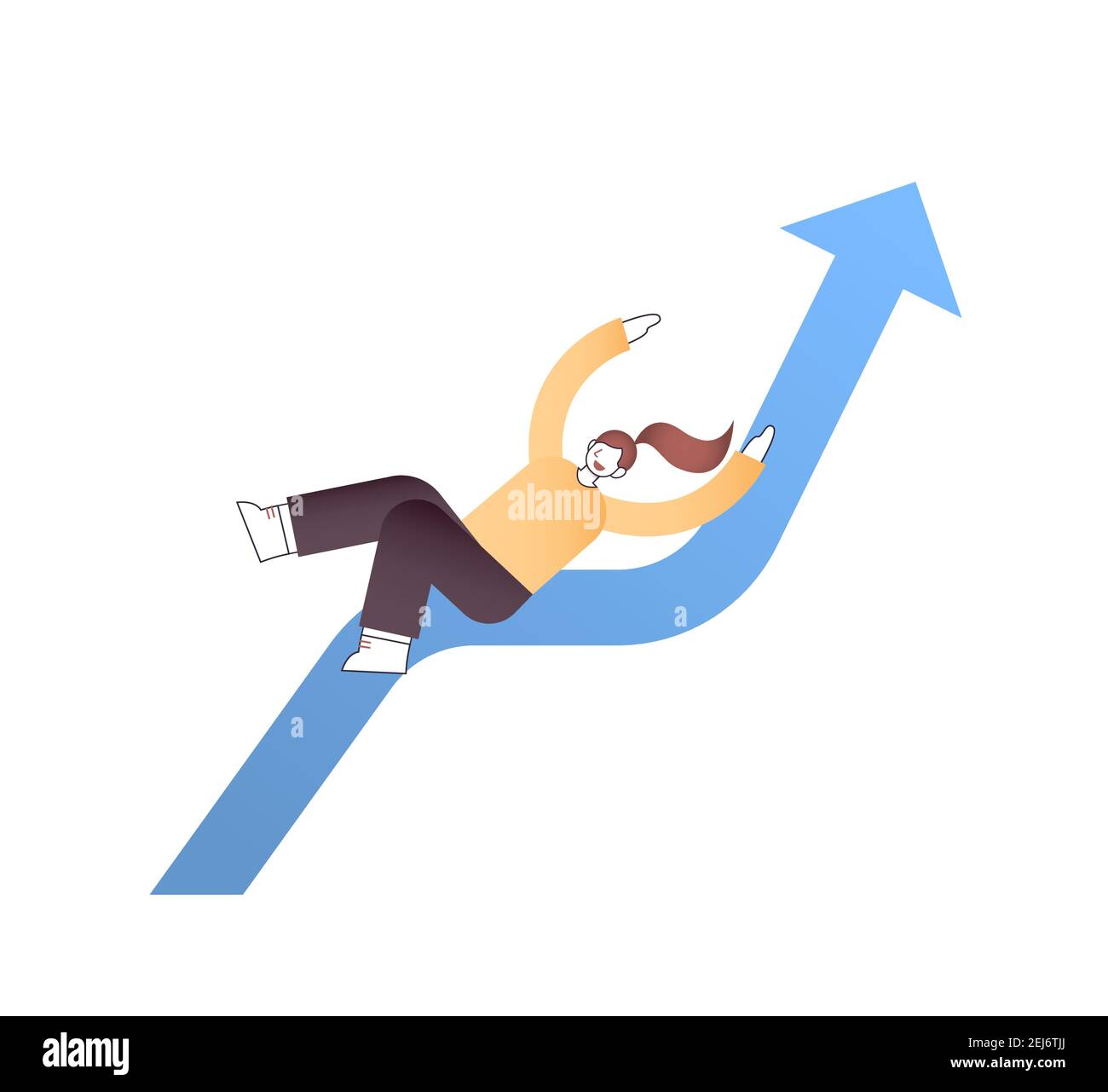 businesswoman sliding down falling economic arrow financial crisis ...