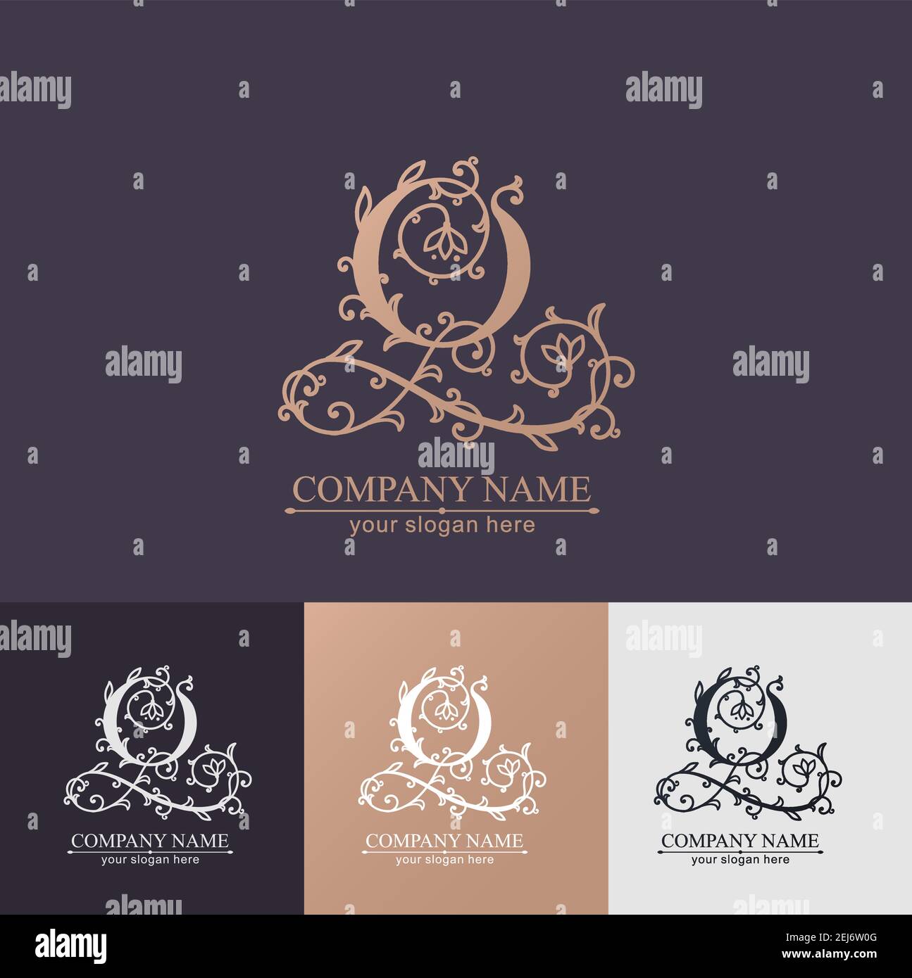 Letter Q logo template. Monnogram, delicate floral design. Personal ...