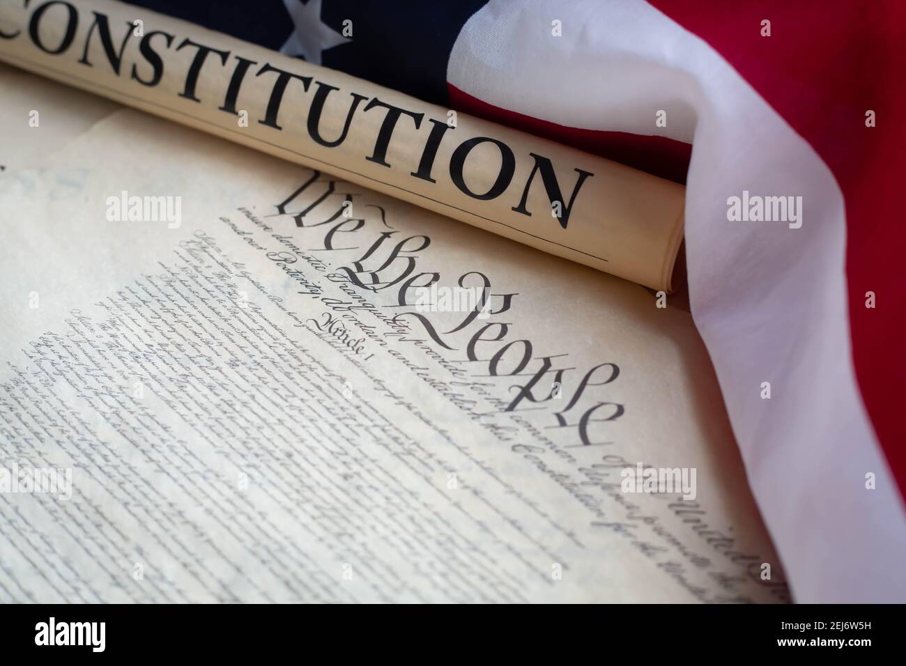 Constition of the USA with US flag Stock Photo - Alamy